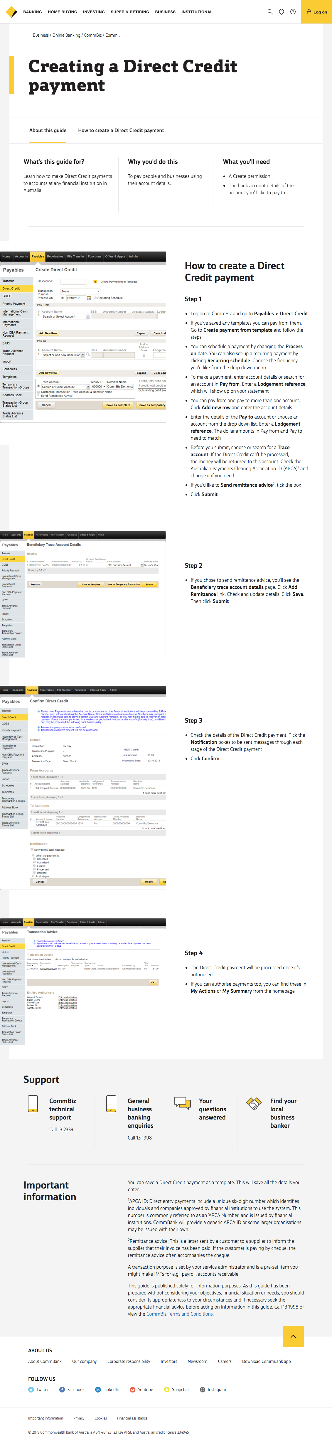 CommBank, CommBiz: Creating a Direct Credit payment, 2018 – James ...