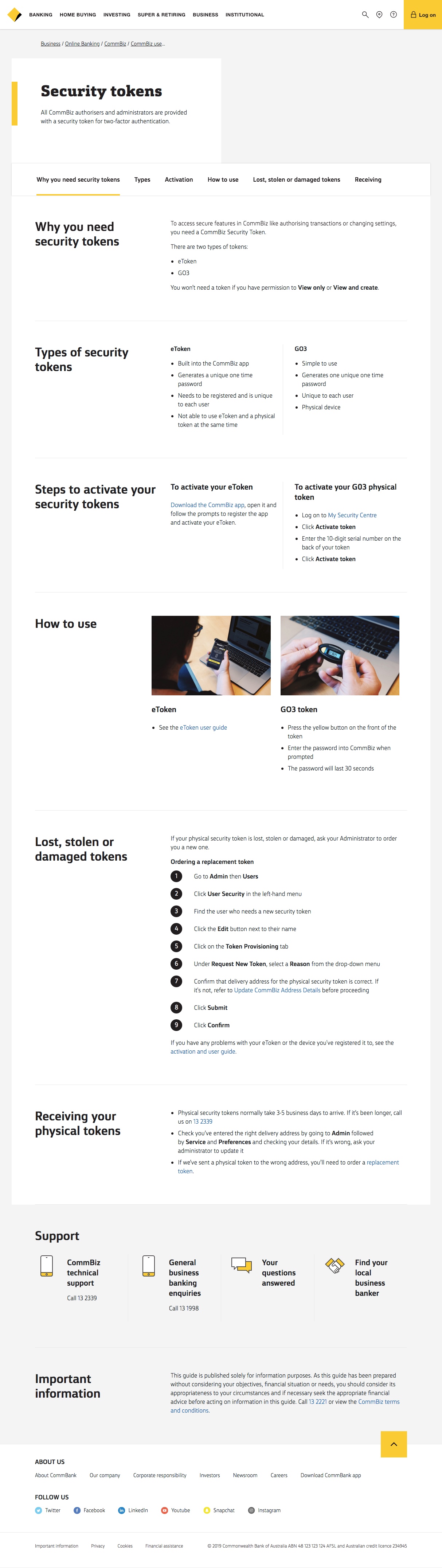 CommBank, CommBiz: Security tokens page, 2019 – James Banham's content ...